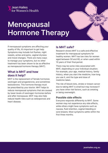 Menopausal Hormone Therapy Jean Hailes