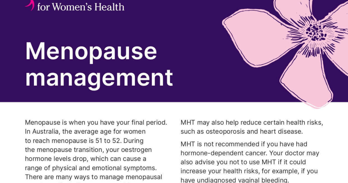 Menopause management fact sheet | Jean Hailes